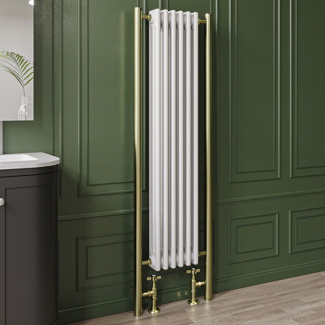 White and Brass Vertical Traditional Column Radiator 1600 x 480mm ...