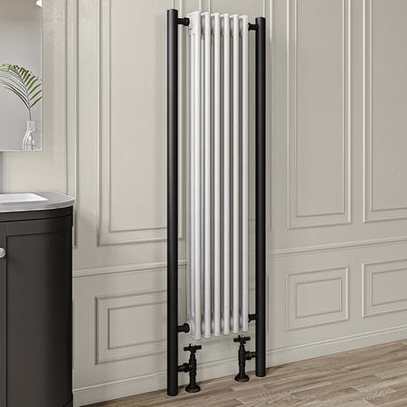 White and Black Vertical Traditional Column Radiator 1600 x 480mm ...