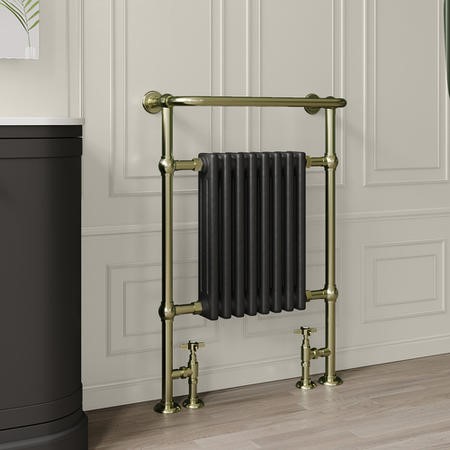 Black and Brass Traditional Column Radiator with Towel Rail 952 x 659mm ...