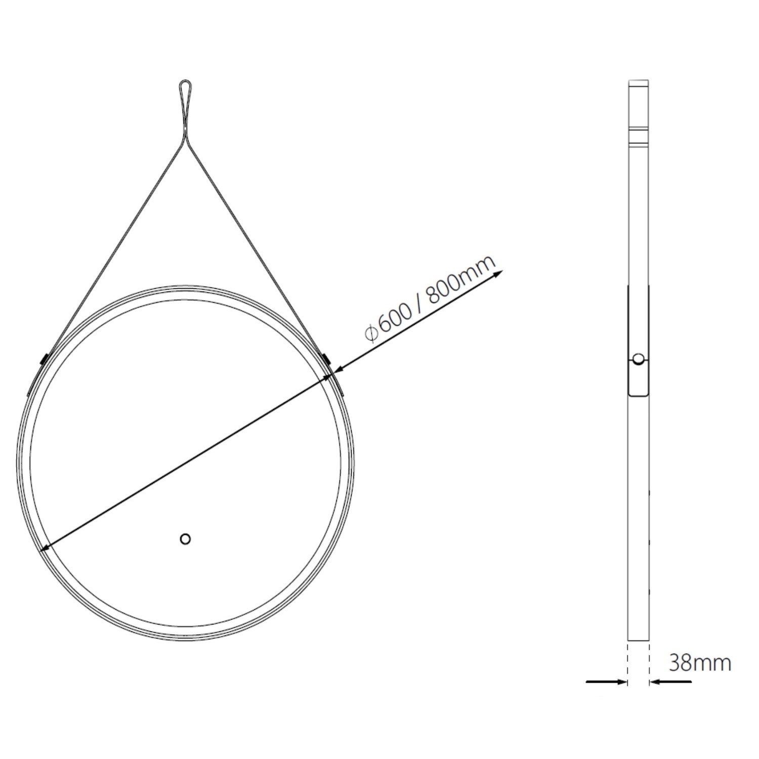 GRADE A2 - Round LED Bathroom Mirror with Leather Strap 600mm - Sensio ...