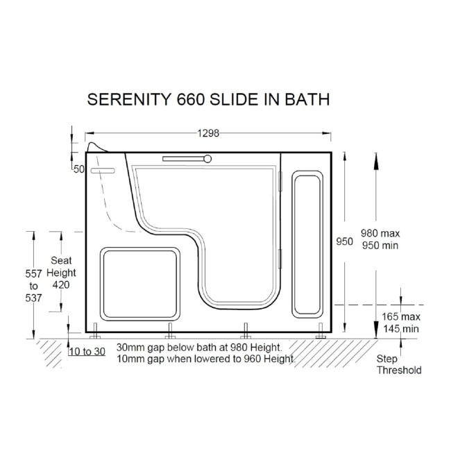 Right Hand Walk In Bath with Panels and Seat 1300 x 600mm - Serenity ...