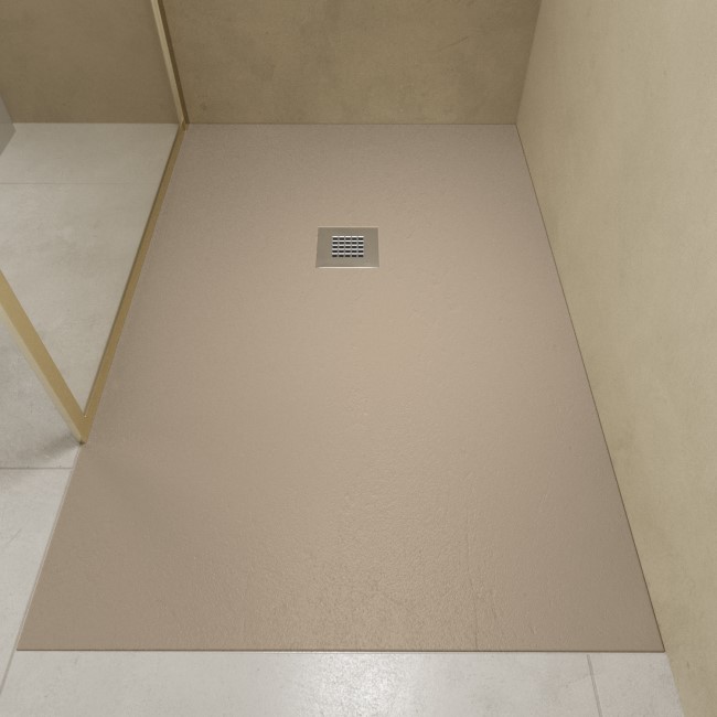 1000x800mm Rectangular Shower Tray with Grate - Cream Stone Resin Slate ...