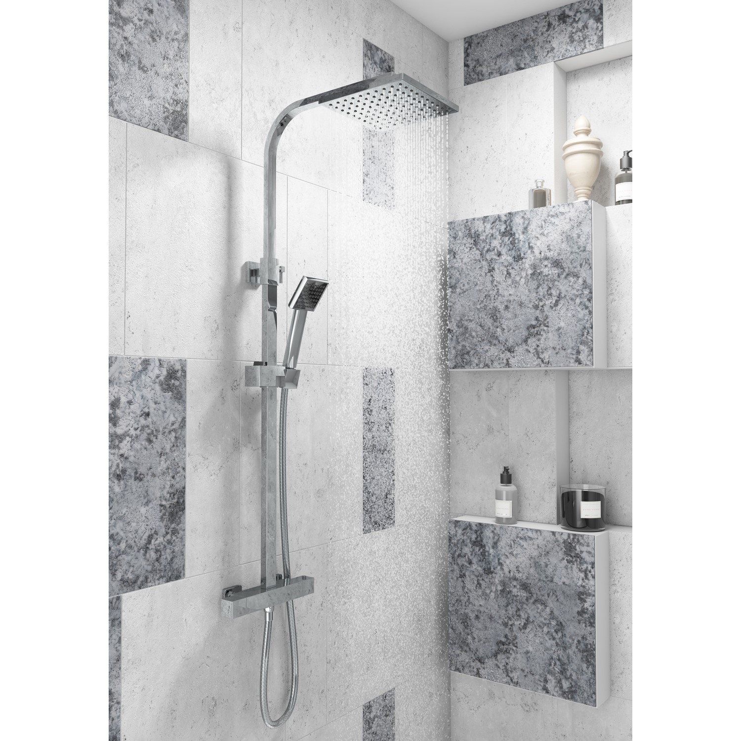 Cubic Square Shower with Thermostatic Valve & Slide Rail Kit - Better ...