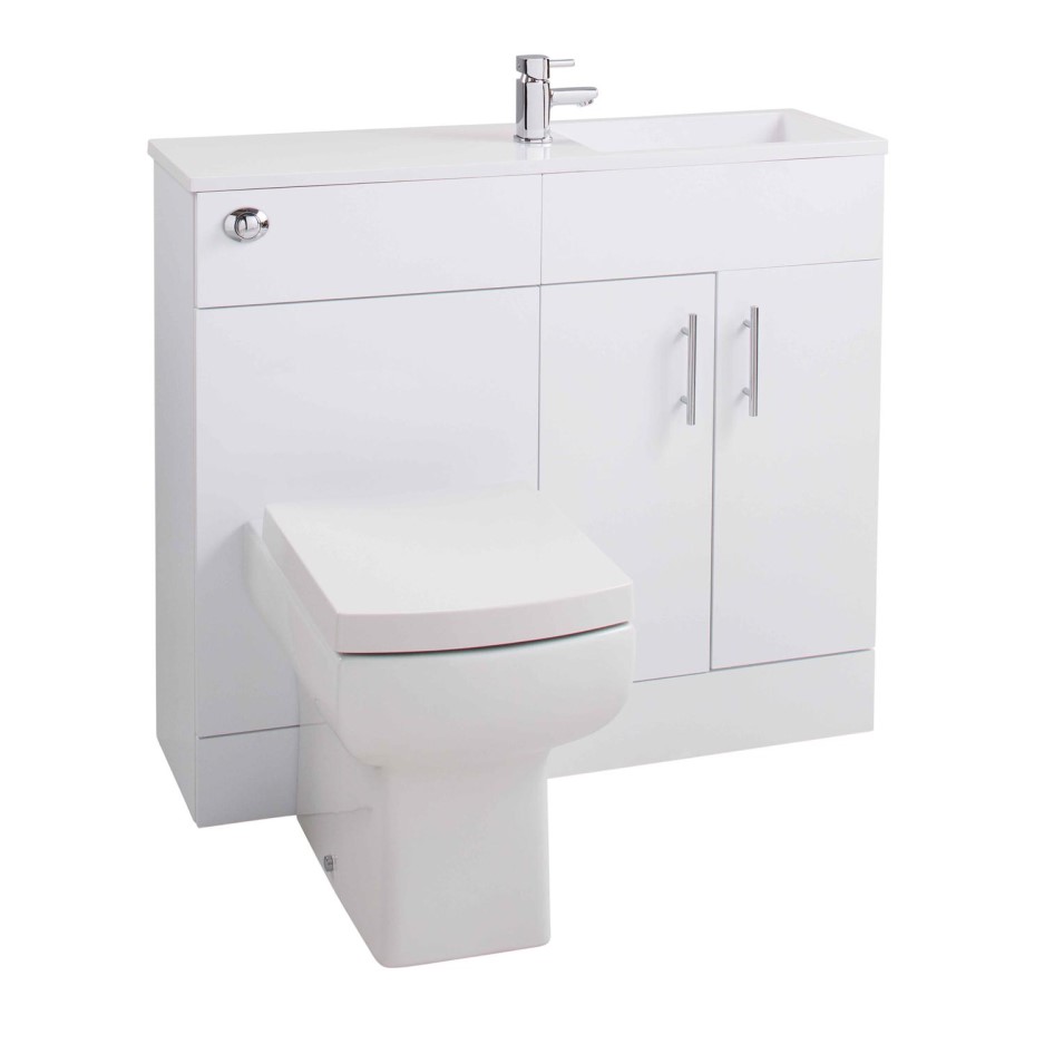White Slim Line Right Hand Basin & Vanity Unit Furniture Suite - W995mm ...