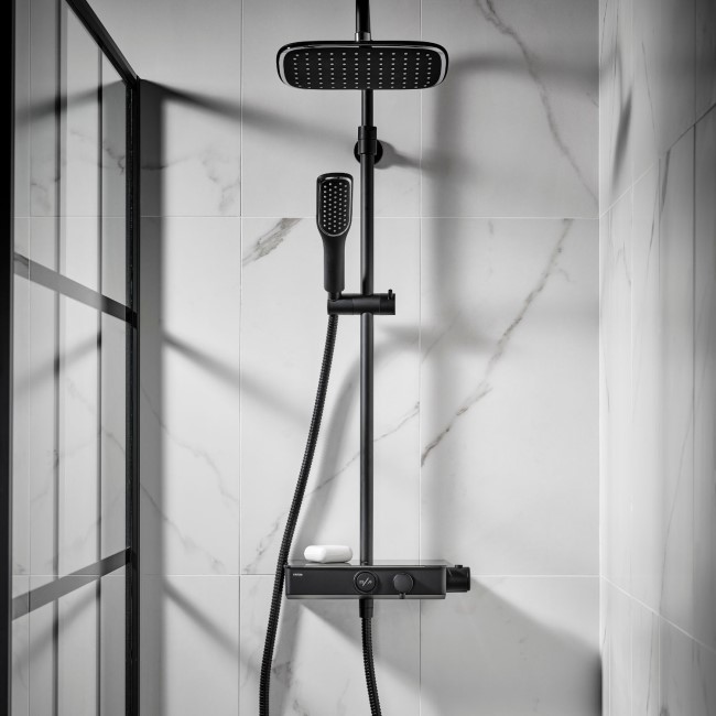 Black Triton Push Button Thermostatic Mixer Bar Shower with Square ...