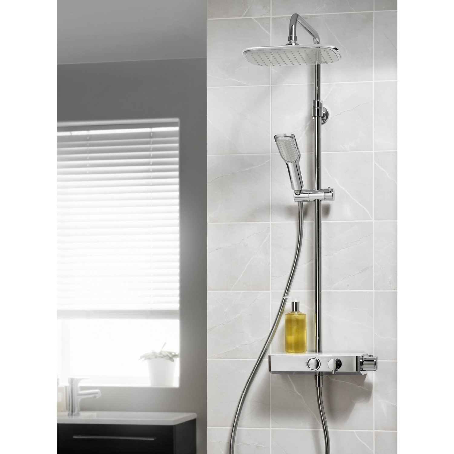 Triton Push Button Thermostatic Mixer Bar Shower with Square Overhead ...
