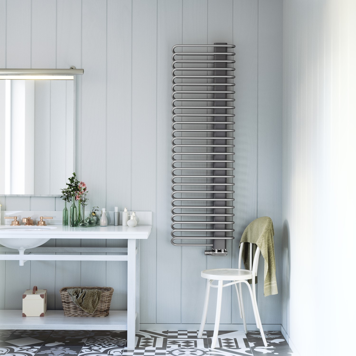 Metallic Grey and Silver Vertical bathroom Towel Radiator 1620 x 500mm ...