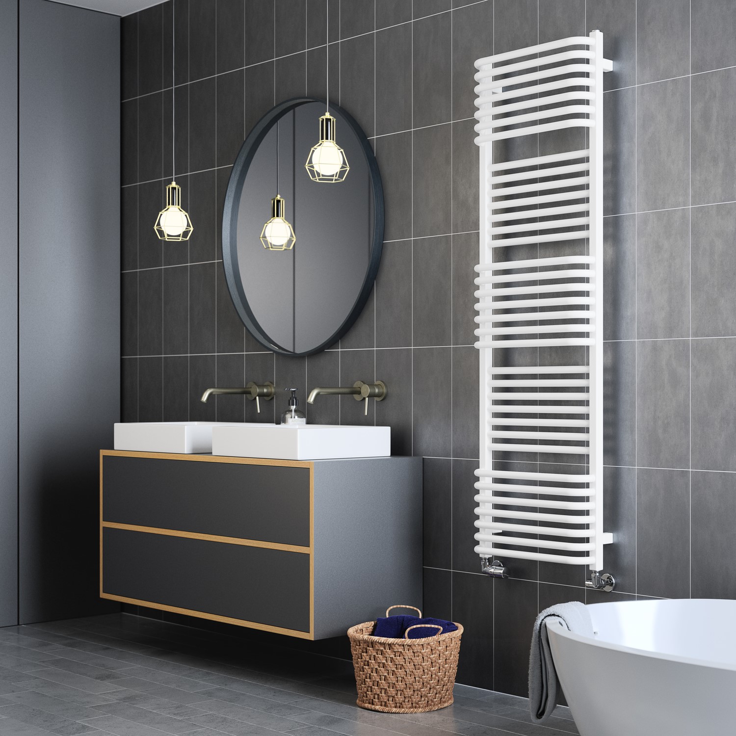 Soft White Curved Vertical Bathroom Towel Radiator 1580 x 500mm ...