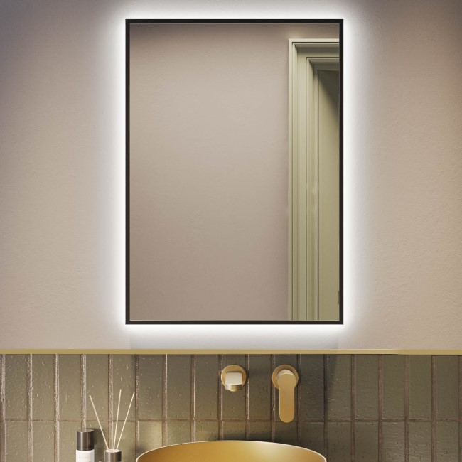 Rectangular Black Backlit LED Heated Bathroom Mirror 500 x 700mm ...