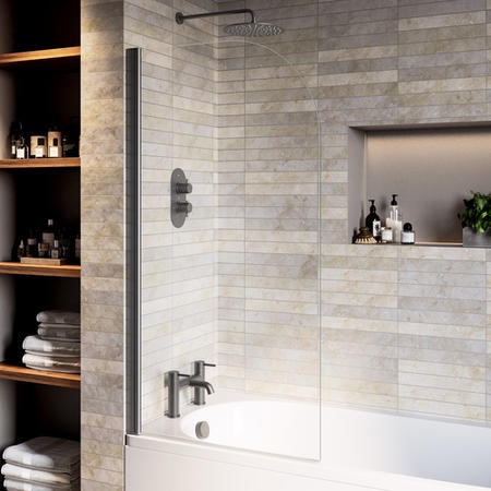 Gunmetal Grey Hinged Shower Bath Screen 1450 x 775mm - Taurus - Better ...