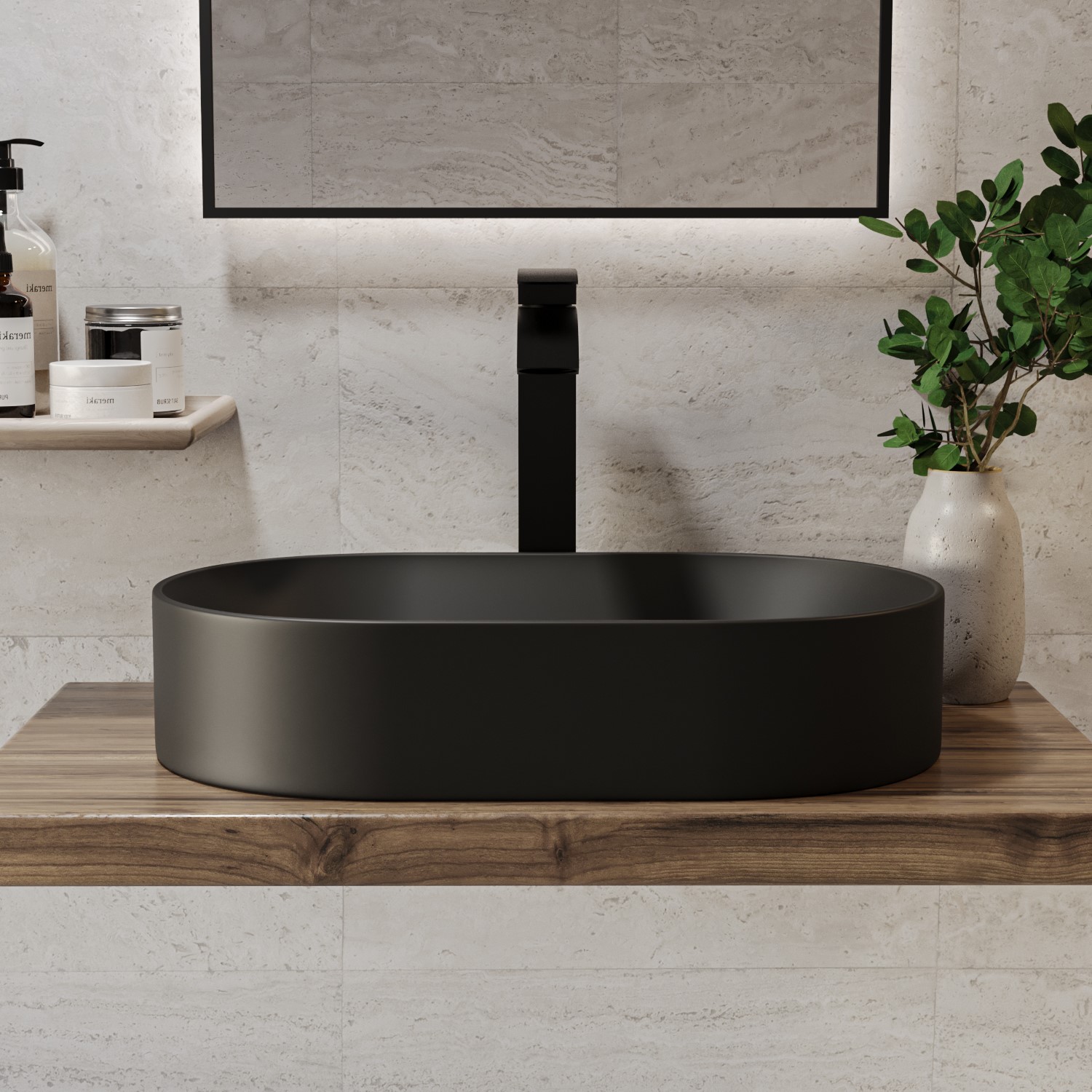 Matt Black Oval Countertop Basin 525mm - Tennessee - Better Bathrooms