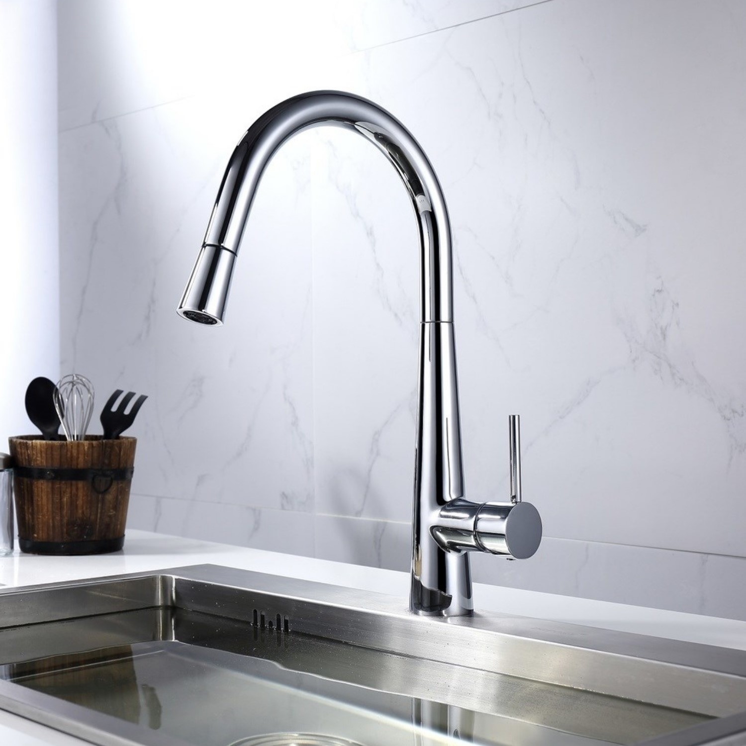 Enza Olney Chrome Single Lever Pull Out Monobloc Kitchen Mixer Tap ...