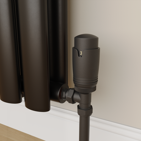 Elego Matte Black Modern TRV Angled Thermostatic Radiator Valves With ...