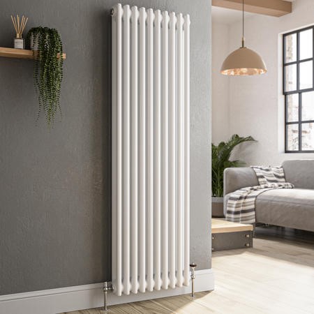 Reggio White Vertical Double Column Traditional Radiator 1500x470mm ...