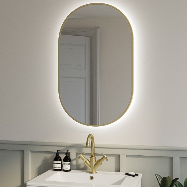 Oval Brass Backlit LED Heated Bathroom Mirror 500 x 800mm - Venus ...