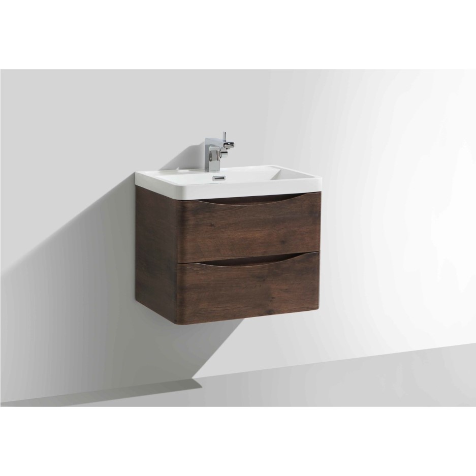 Walnut Wall Hung Bathroom Vanity Unit & Basin - 600mm Wide - Oakland ...