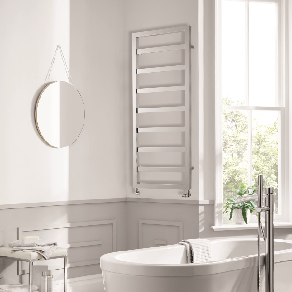 Chrome Vertical Bathroom Towel Radiator with Square Rails 1300 x 530mm ...