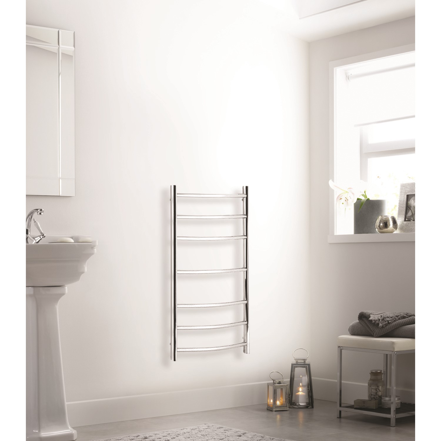 Polished Stainless Steel Vertical Curved Bathroom Towel Radiator 70W ...