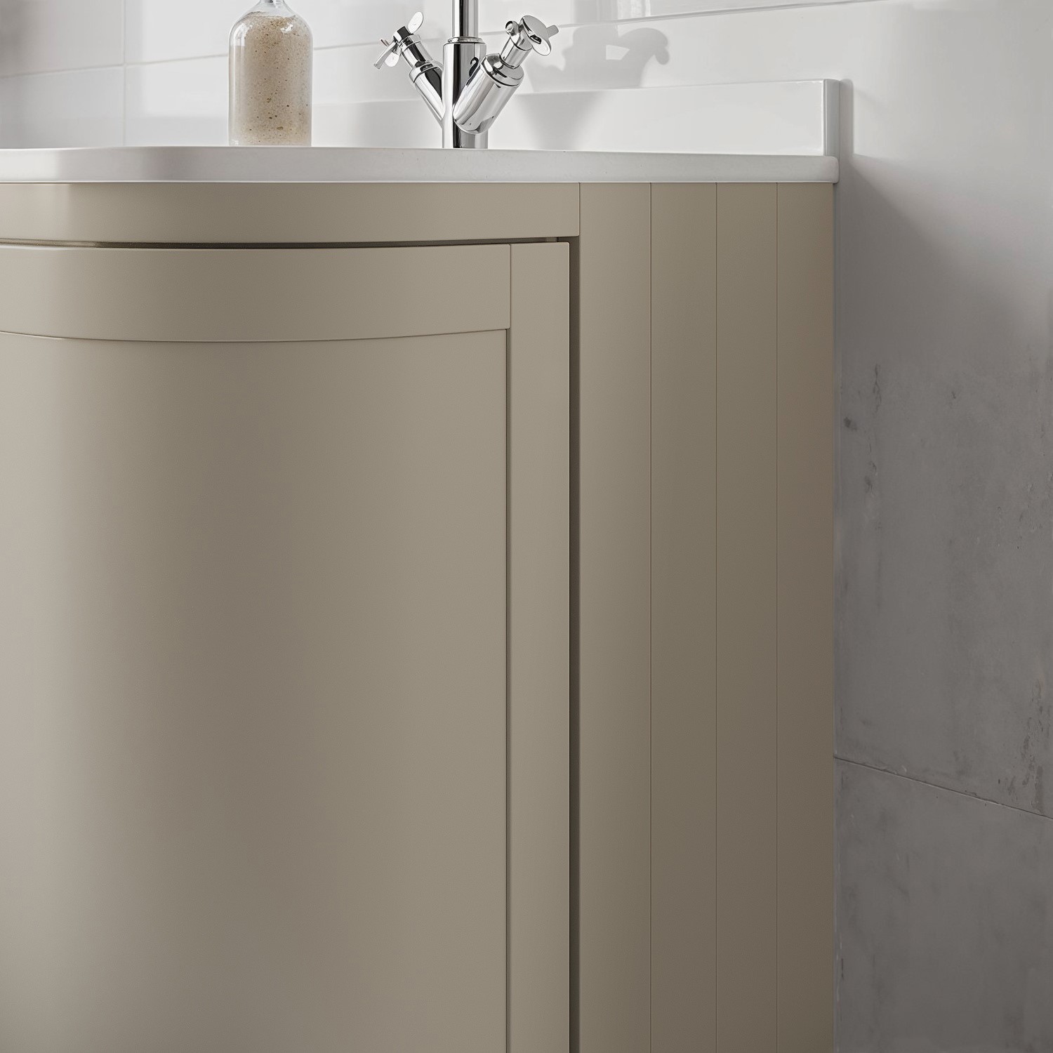600mm Beige Curved Freestanding Vanity Unit with Basin - Bowland ...